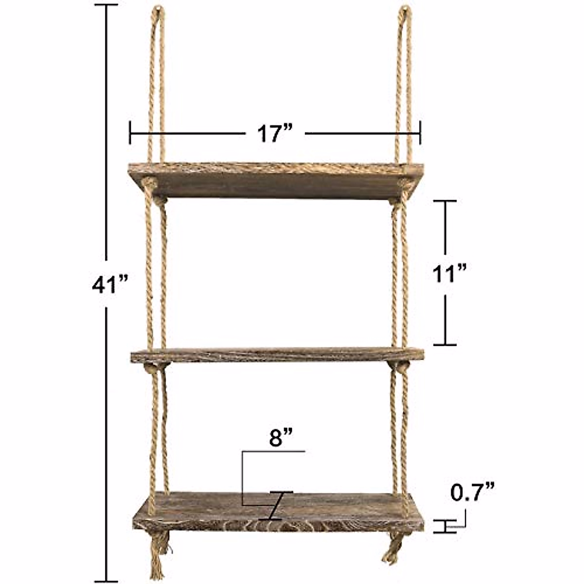 TIMEYARD Hanging Shelf Corner Wall Shelf, 3 Tier Distressed Wood Shelves with Jute Rope, Farmhouse Storage Organizer Rack Rustic Home Decor for Living Room Bedroom Bathroom Kitchen