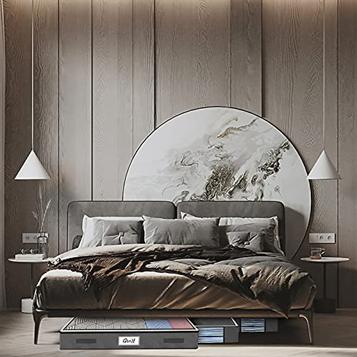 Isbasa 4 Pack Under Bed Storage Bags, 2 Foldable Underbed Storage Bags and 2 Organizer Bins with 4 Reinforced Handles, Pocket for Labels and Clear Windows for Clothes, Blankets, Bedding, Grey