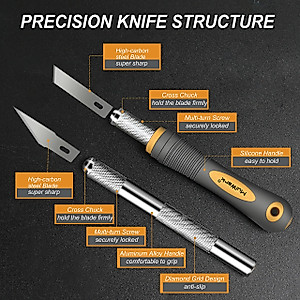 MulWark 136-Piece Precision Hobby Knife Set - Exacto Knife Set for Modeling - Craft Knife Magnetic Customized Handle with Chiseling Blade, Stencil Edge Blade, Fine Point Blade Included 120#11 blades