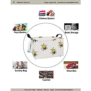 ONOEV Rectangular Folding Laundry Basket, waterproof Canvas Basket,gift basket,Suitable for children's room,Office,Clothes,Toys Storage（Bee）