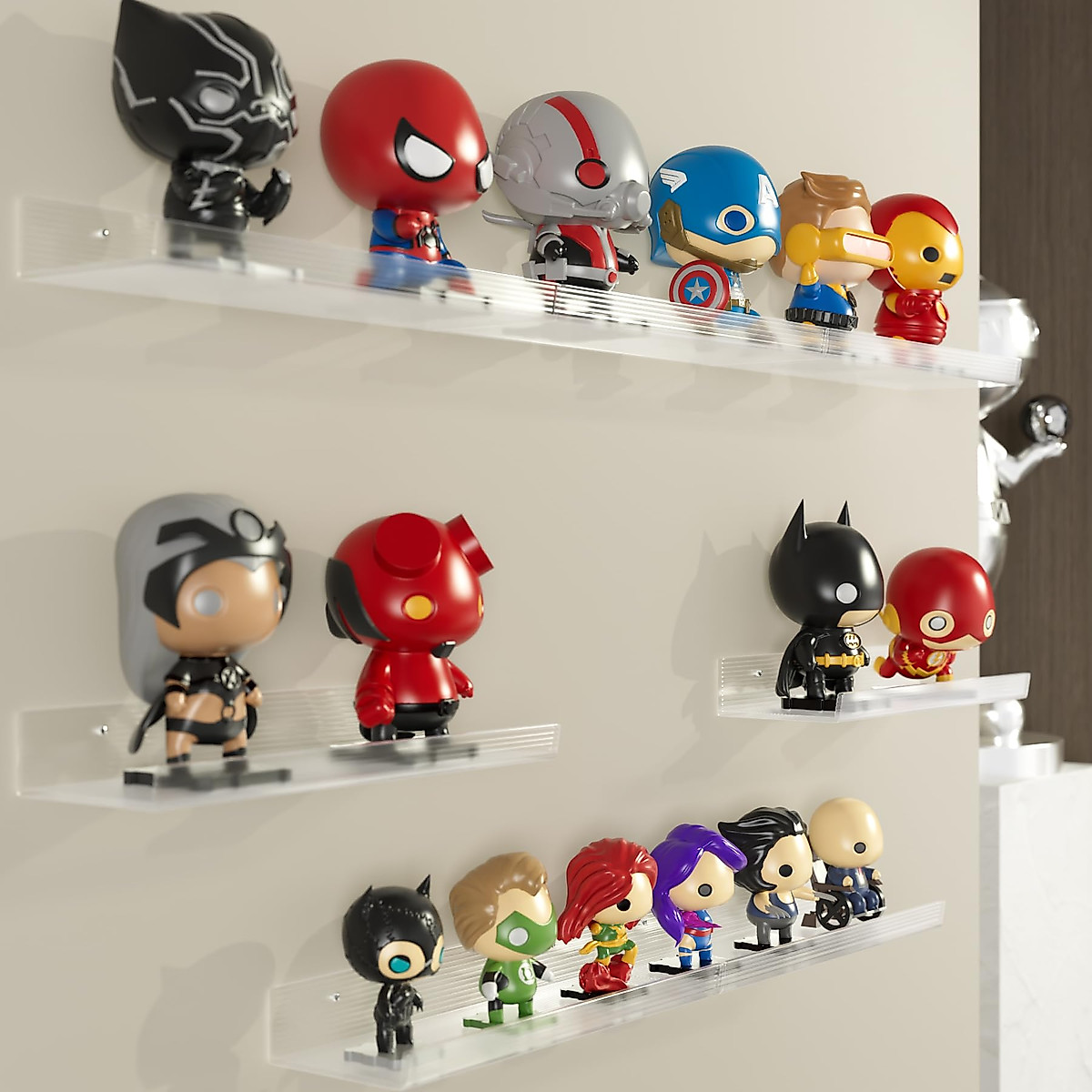 Sooyee 16.5" Clear Acrylic Shelves Wave Texture, Floating Shelves for Wall Storage,Book Display Shelf,Wall Shelves for Bedroom,Bathroom,Living Room, Kitchen,Set of 8