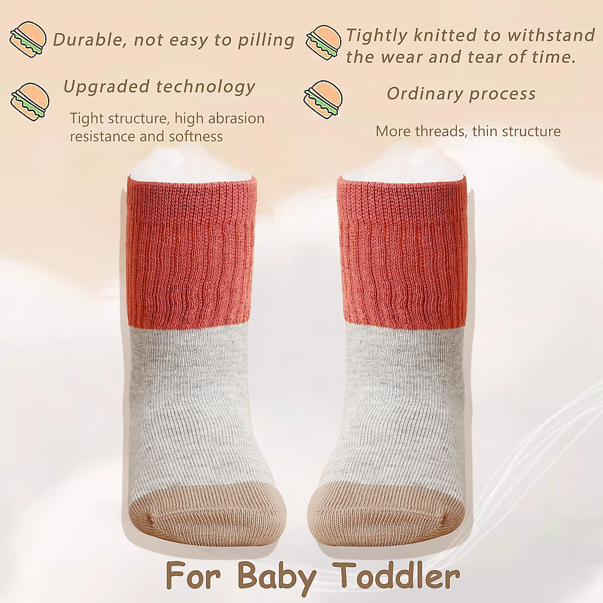 TTIZZY Toddler Baby Girls Boys Socks - Cotton Crew Socks for Baby Gifts Pack (Yellow, 3-12months)