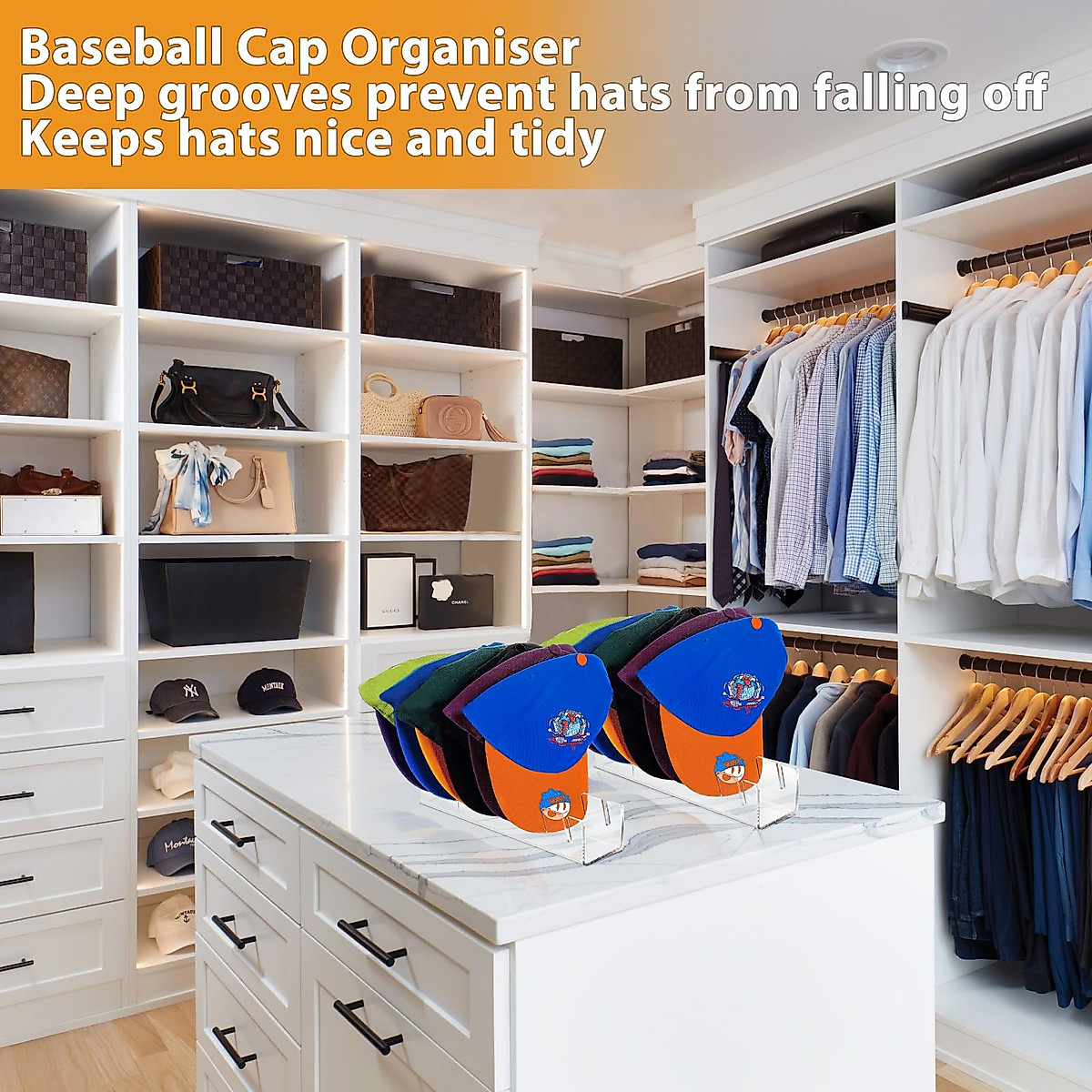 2PCS Hat Stand for Baseball Caps, No Install Acrylic Hat Organizer for 14 Baseball Caps, Hat Racks for Baseball Caps Display Hat Holder for Bedroom