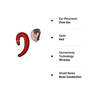 Sunffice Ear Hook Bluetooth Wireless Headphone,Non Ear Plug Headset with Microphone,Single Ear Noise Cancelling Earphones Painless Wearing for Android Smartphones,iPhone14 13 12 11 X 8 (Red)