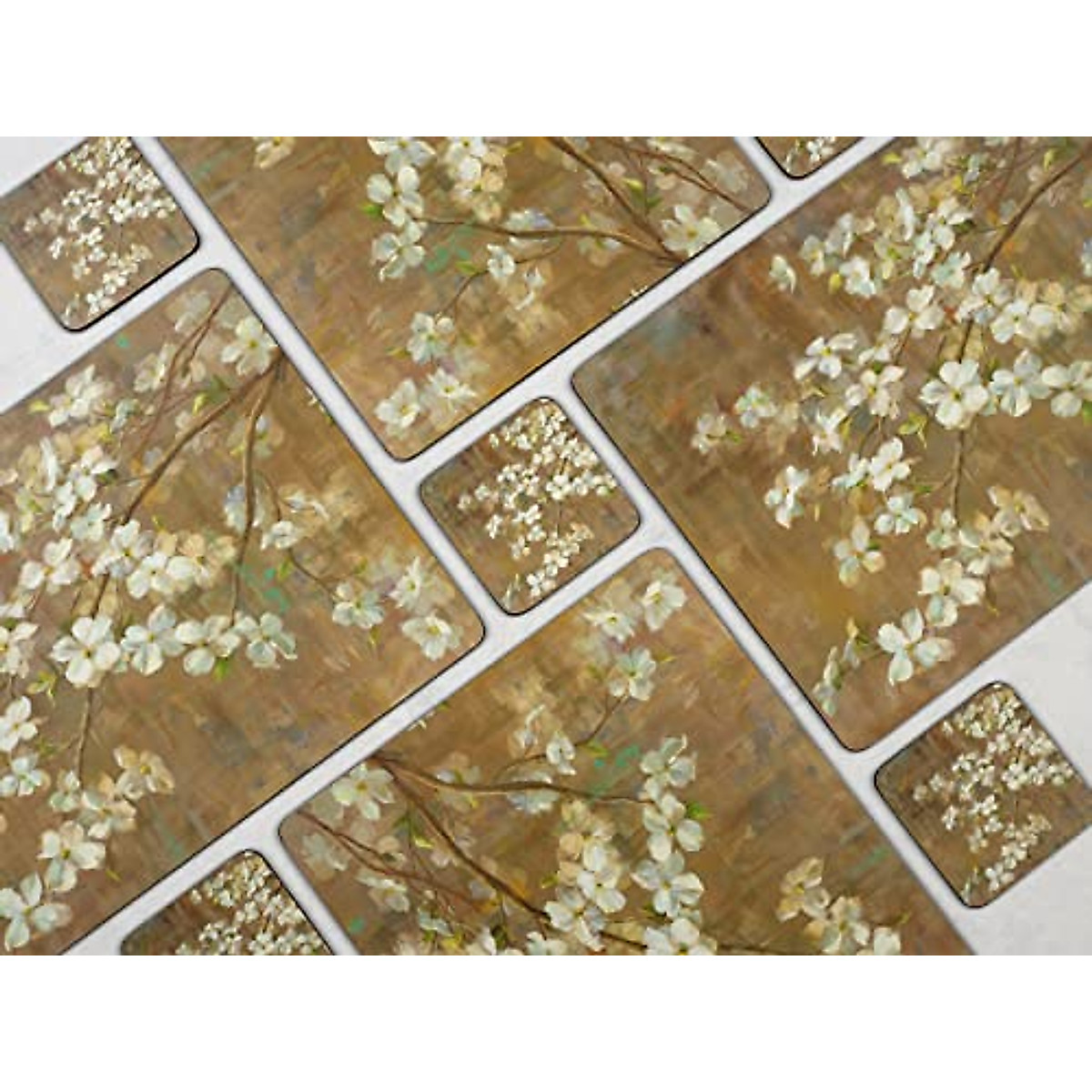 Pimpernel Dogwood in Spring Collection Coasters | Set of 6 | Cork Backed Board | Heat and Stain Resistant | Drinks Coaster for Tabletop Protection | Measures 4” x 4”