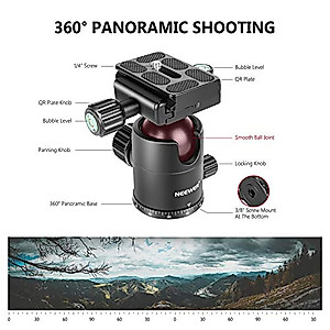 Neewer Carbon Fiber 66 inches/168 centimeters Camera Tripod Monopod with 360 Degree Ball Head,1/4 inch Quick Shoe Plate,Bag for DSLR Camera,Video Camcorder,Load up to 26.5 pounds/12 kilograms