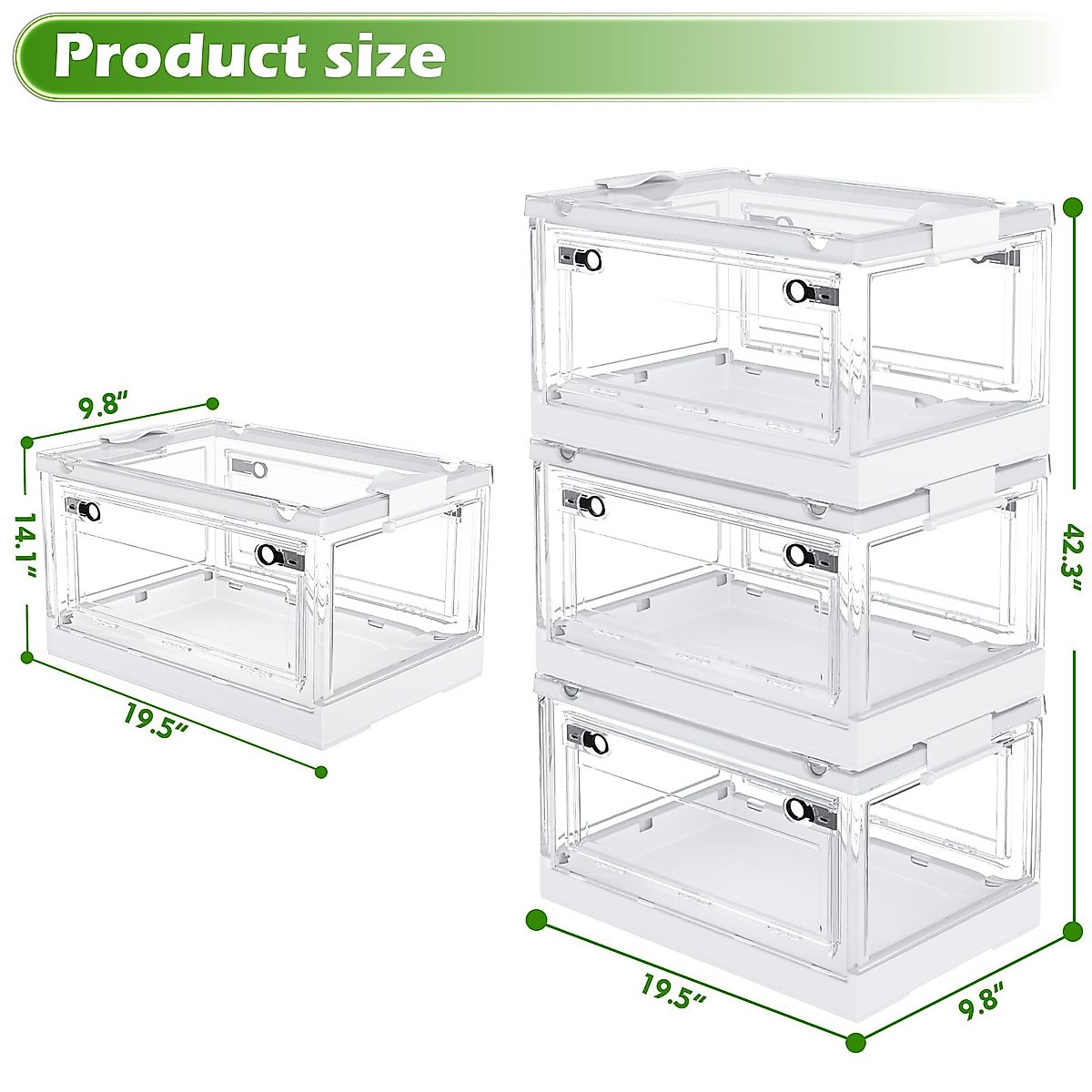 CTSNSLH 4 Tier Storage Bins with Lids, 192Quart Clear Stackable Storage Bins with Wheeled and Doors, Storage Boxes, Storage Containers, Closet Organizers and Storage