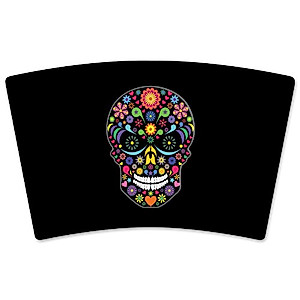 Mugzie Multi Color Sugar Skull Travel Mug with Insulated Wetsuit Cover, 16 oz, Black