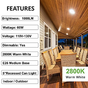 Vinaco PAR30 Long Neck Halogen 60W 120V, Long Lasting 6 Pack PAR30L Flood Light Bulb, PAR30 Dimmable, High Output 1000LM with PAR30 E26 Warm White 2800K Indoor Outdoor PAR30LN