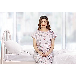 NY Threads Hospital Gown, Soft and Stylish Patient Gown (Small-Medium, White Rose - Pink)
