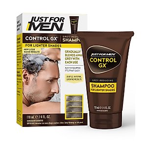 Just for Men Control GX Grey Reducing Shampoo for Lighter Shades of Hair, Blonde to Medium Brown, Gradual Hair Color, 4 Fl Oz - Pack of 1 (Packaging May Vary)
