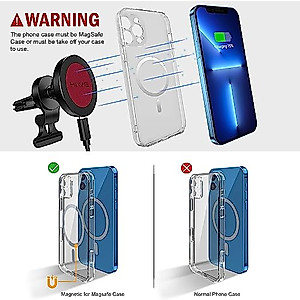 Magnetic Wireless Car Charger, Design for MagSafe Car Mount Charger, Strong Magnetic 15W Fast Charging Car Charger Phone Holder with USB Car Charger for MagSafe iPhone 14/13/12 Series (Red)