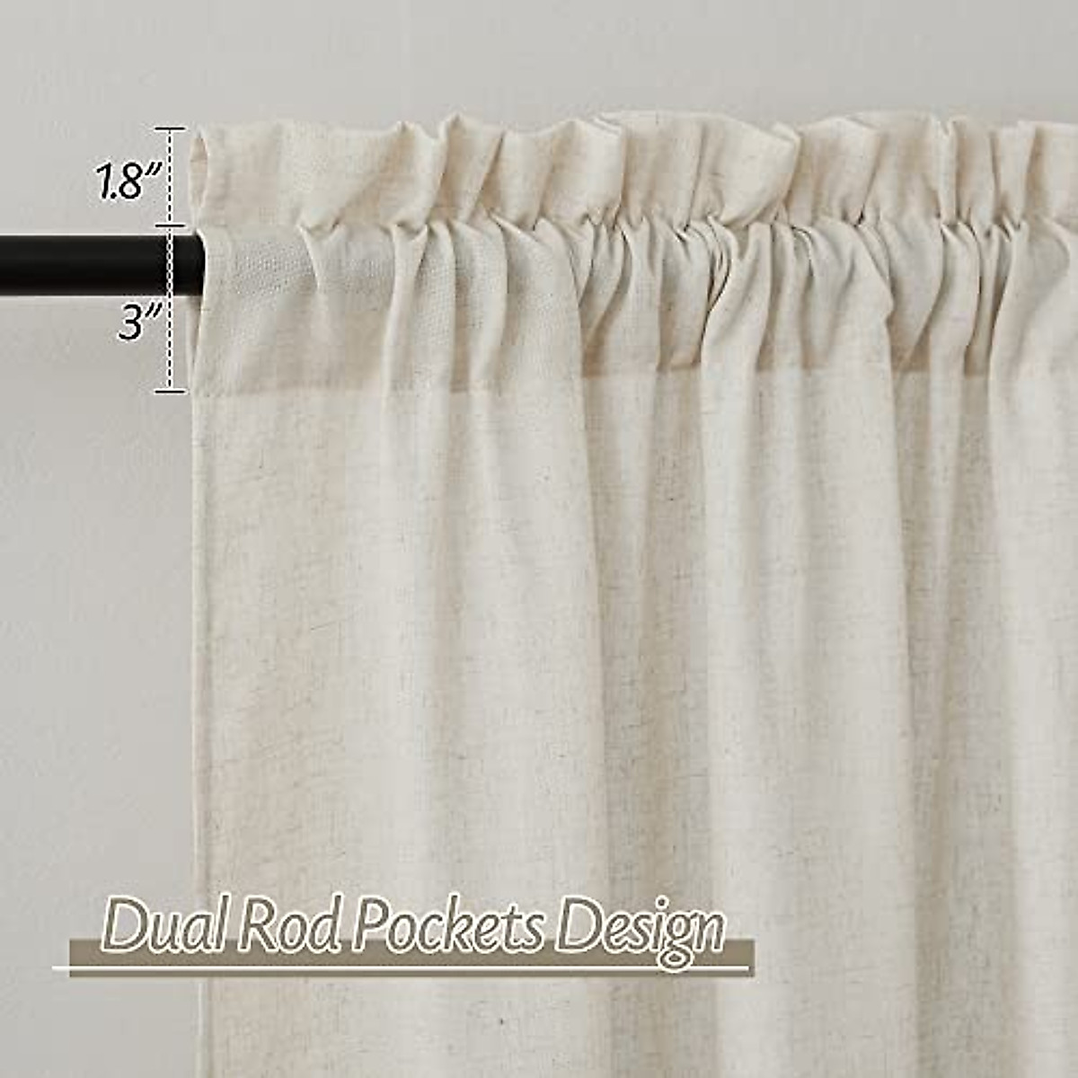 RYB HOME Sheer Linen Blended Curtains Flax Linen Semi Transparent Sheer Drapes, Privacy Protected Soften Sunlight for Living Room, Sliding Doors, Classroom, Hotel, W 52 x L 95 inch, Linen, Set of 2