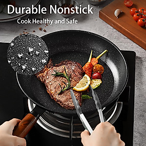 MAXCOOK Non Stick Frying Pan 10 inch Egg Pans Skillet Nonstick Pan Detachable Wooden Handle