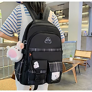 HCOOLE Kawaii Backpack 5Pcs Set with cute plush Pendants & Badge,19 gallon High capacity School Bag Cute Aesthetic Backpack