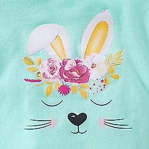 Toddler Girl Easter Clothes Outfits Fly Sleeve Rabbit Shirt Top Colorful Bunny Bell-Bottoms Headband 3Pcs Set (Green Print Rabbit, 18-24 Months)