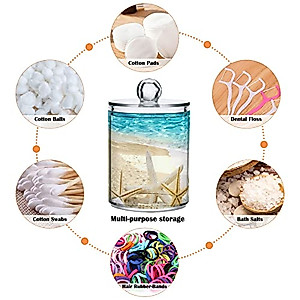 YYZZH Beach Starfish Seashell Ocean Sky Tropical Summer 2 Pack Qtip Holder Dispenser for Cotton Swab Ball Round Pads Floss 10 Oz Apothecary Jar Set for Bathroom Canister Storage Makeup Organizer