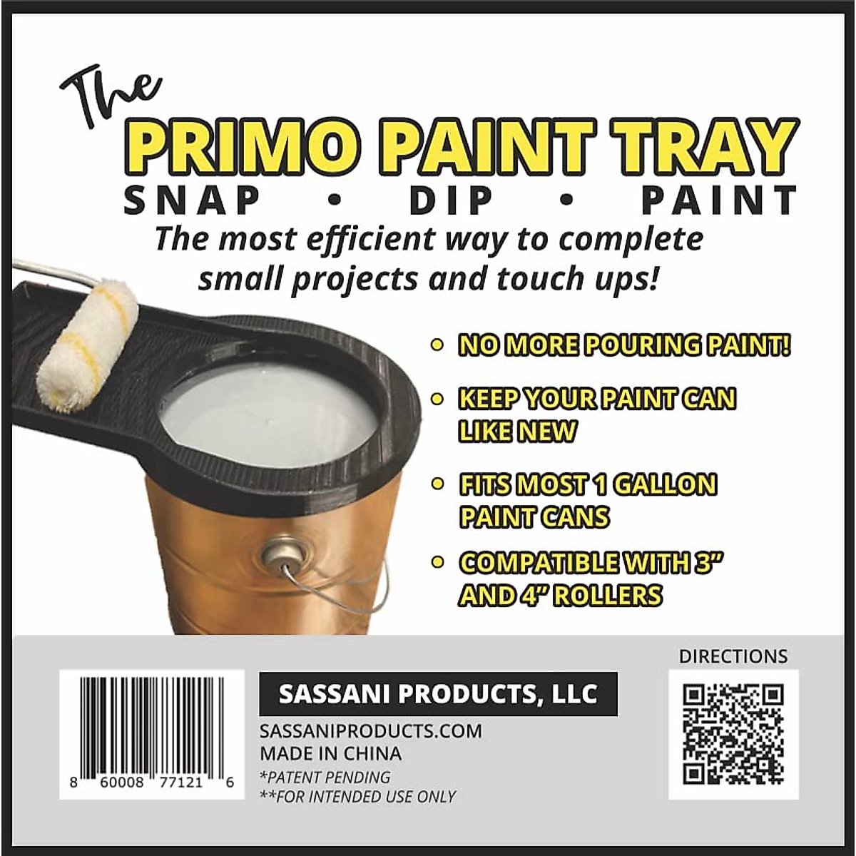 The Primo Paint Tray | Snap on Paint Tray for 4" Rollers & Brushes | No More Pouring Paint | Convenient | Efficiently Complete DIY Projects and Touch-ups