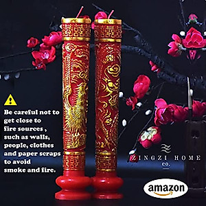 ZINGZIHOME Chinese Dragon and Phoenix Wedding Candles Red Traditional Double Happiness 1 Pair, 9.84 Inch Tall x 2 Inch Diameter, Great for Chinese Weddings Decoration as Well as Special Events