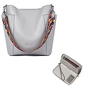 BOSTANTEN Leather Bucket Handbag Designer Hobo Shoulder Handbags Set with Clutch Purses Bundle with Leather Wallets for Women RFID Blocking Zip Around Credit Card Holder