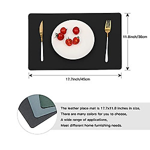 Vinjiasin Black Leather Placemats for Dining Table Set of 4, Waterproof Wipeable Placemats, Heat Resistant Non Slip Rectangle Indoor Place mats, Easy to Clean Christmas Decorations