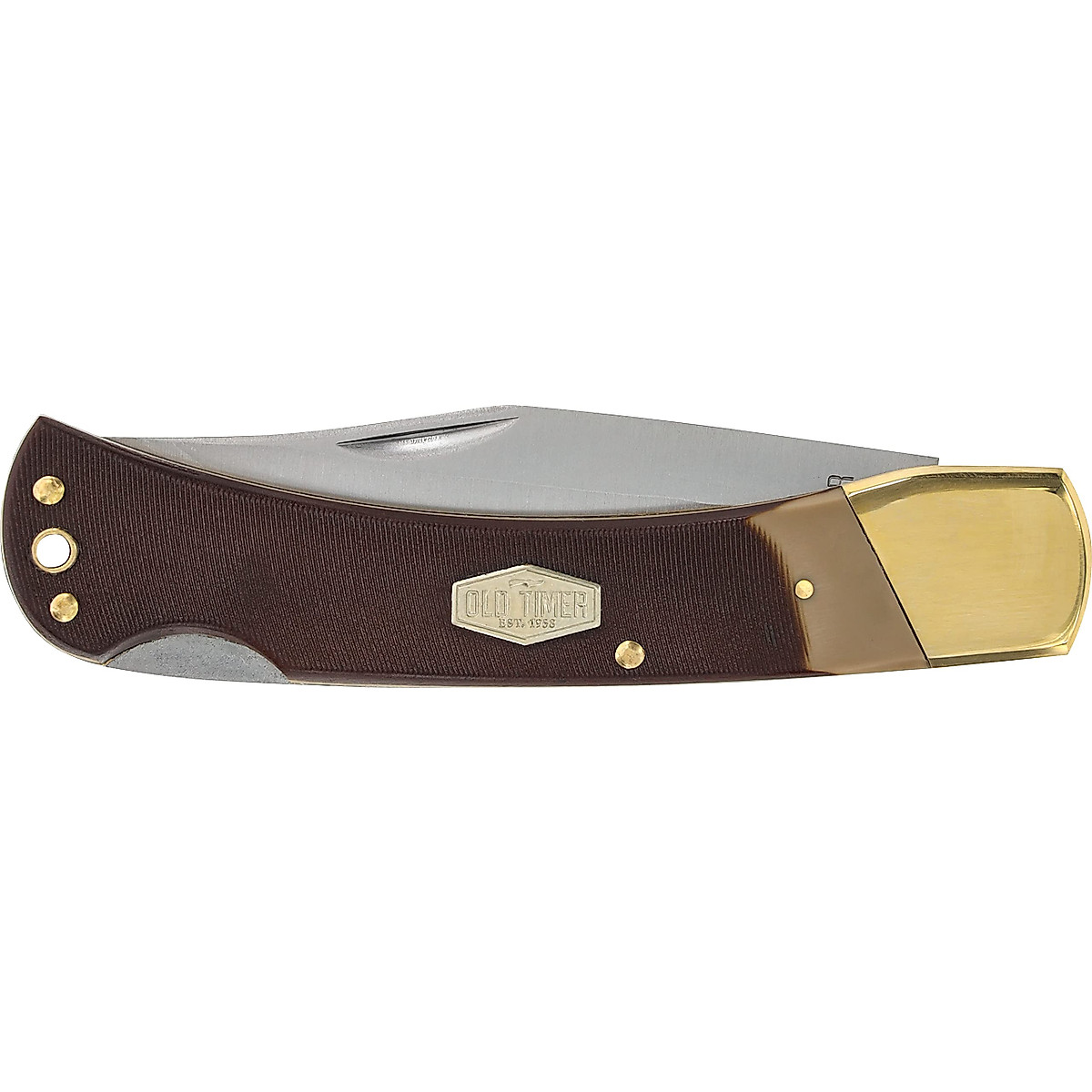 Old Timer 6OT Golden Bear Traditional Lockback Pocket Knife with 3.9in High Carbon Stainless Steel Clip Point Blade, Sawcut Handle, and Lanyard Hole for Hunting, Whittling, Camping, EDC, and Outdoors