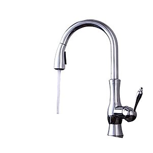 Single Handle Kitchen Faucet Mixer Pull Out Kitchen Faucet Single Hole 360 ​​Degree Swivel Copper Chrome Swivel Sink Mixer tap MJ9633(Silver)