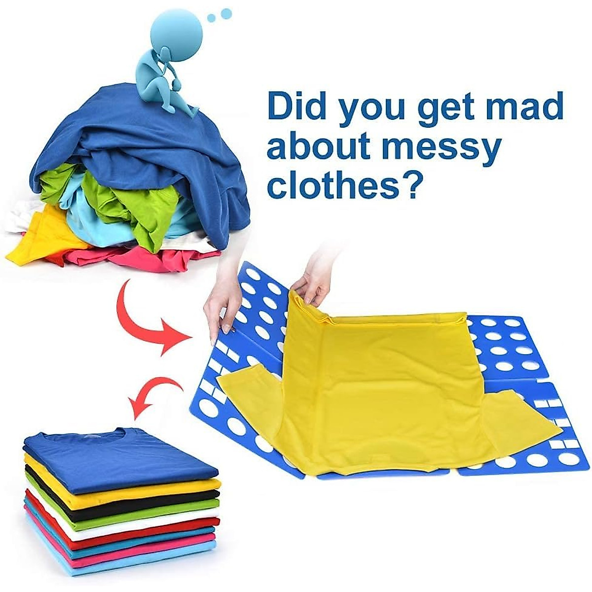 BoxLegend T Shirt Folding Board T Shirt Clothes Folder Laundry Organizer Easy and Fast for Kid and Adult to Fold Clothes Blue