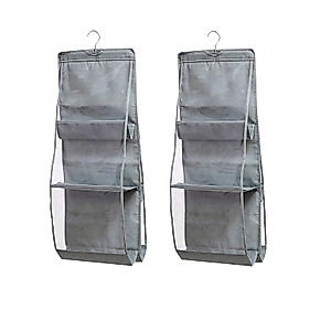 ZARSIO 6 Pockets Hanging Handbag Organizer Dust Proof Storage Holder Bag for Wardrobe Closet Set of 2 (Gray)