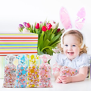 NEPOG 120Pcs Polka Dot Cellophane Bags, Cellophane Treat Bags, Goodie Candy Favor Bags with Twist Ties for Wedding Kids School Lunches Baby Shower Birthday Party Supplies