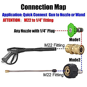 M MINGLE Pressure Washer Adapter Set, Quick Connect Gun to Wand, M22 14mm to 1/4 Inch