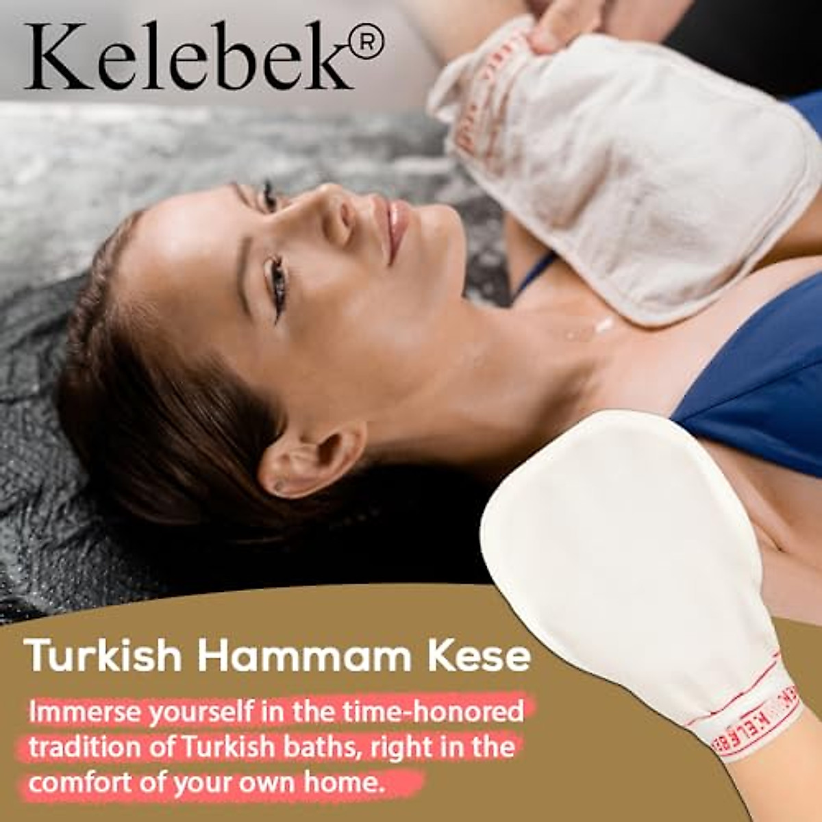 Kelebek Premium Natural Exfoliating Gloves, Turkish Hammam Kese, Original Exfoliating Mitt, Body Scrub for Men and Women (Body & Face (Medium) White)