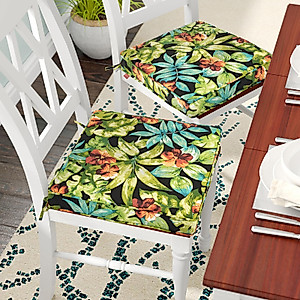 IN4 Care Patio Chair Cushion 18"x18"x2.5" for Patio Furniture, 2 Pack, Indoor/Outdoor Waterproof Square Corner Seat Cushion with Ties, Chair Pads for Garden Dining Office Sofa-Tropical Green Leaves