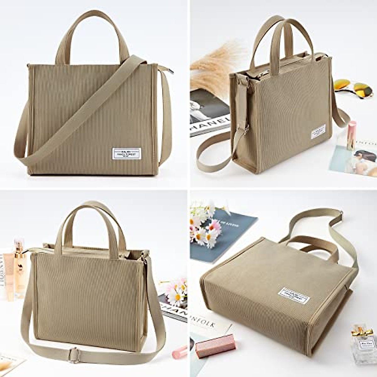 KALIDI Tote Bag Women Large Corduroy Bag with Zipper Fashion Corduroy Tote Handbag Purse Mini Hobo Crossbody Shoulder bag