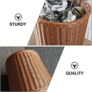 VOSAREA 1PC Plastic Wastebasket Simulated Rattan Woven Trash Basket Home Garbage Container Wastebasket Retro Waste bin (Imitated Rattan Style)