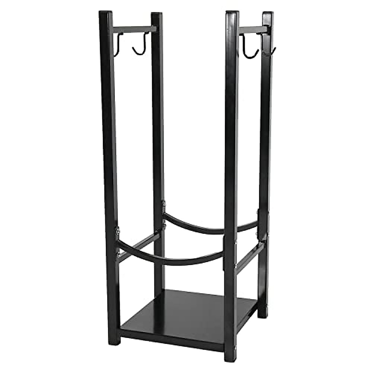 Sunnydaze Firewood Log Rack with Tool Holder Hooks - Indoor/Outdoor Durable Powder-Coated Steel Space-Saving Design - Black