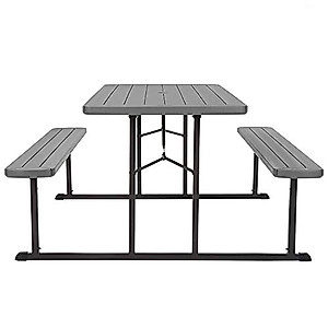 Cosco Outdoor Living 87902DGR1E 6 ft. Folding Blow Mold, Dark Wood Grain with Gray Legs Picnic Table