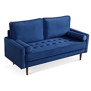 HomePop 3 Seater Velvet Sofa, Modern Couches for Living Room,Small Spaces, Dorm, Apartment, Blue