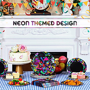 48 Pieces Neon Party Plates Glow Party Plates 9 Inch and 7 Inch Colorful Paper Plates Neon Party Supplies Glow in the Dark Disposable Paper Dessert Plates Tableware for Birthday Wedding Baby Shower