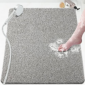 Shower Mat Bathtub Mat Non-Slip,32x24 inch, Soft Tub Mat with Drain,PVC Loofah Bath Mat (Phthalate Free) for Tub and Bathroom,Quick Drying,Grey