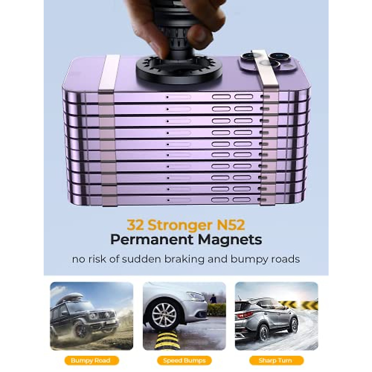 Jsk 2023 Compatible for Magsafe Car Mount, [0 Damage to Vent & 10 × Stable], Magnetic Phone Mount for Car Holder, 360° Rotation & Hands Free, for iPhone 14 13 12 Pro Plus Max Mini & All Phone