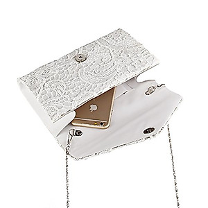TOPCHANCES Womens Evening Clutch Ladies Floral Lace Envelope Handbags Wedding Bridal Purse Bag (White)