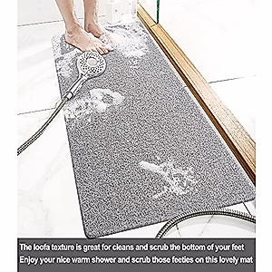 SONGZIMING Shower Mat Non Slip Without Suction Cups, 32x17 Inch, PVC Loofah Bath Mat for Textured Tub Surface, Bathroom, Bathroom, Quick Drying (Grey)