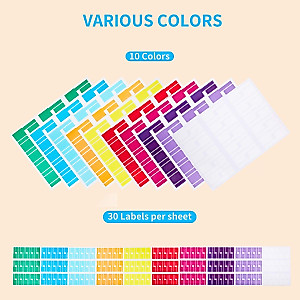 300 Cable Labels, JIQEZNL 10 Colors Cord Labels Tags for Electronics, Waterproof Labeling Wire for Cable Management, Self Adhesive Wire Labels Tags Printable for Laser Printer and Identification