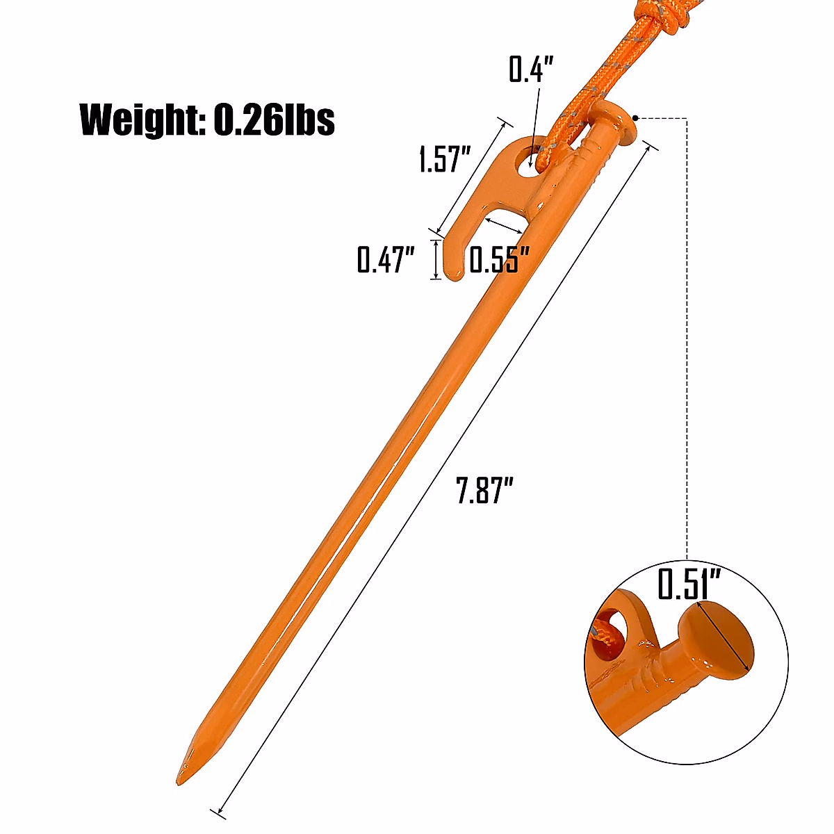 Sutekus Metal Tent Stakes Heavy-Duty Forged Steel Tarp Pegs Vibrant Camping Spikes with Reflective Pull Cord for Camping Hiking Outdoors, 12PCS (8")