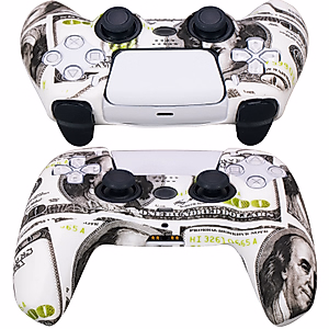 YoRHa Water Transfer Printing Silicone Thickened Cover Skin Case for PS5 Controller x 1(US Dollars) with Thumb Grips x 10