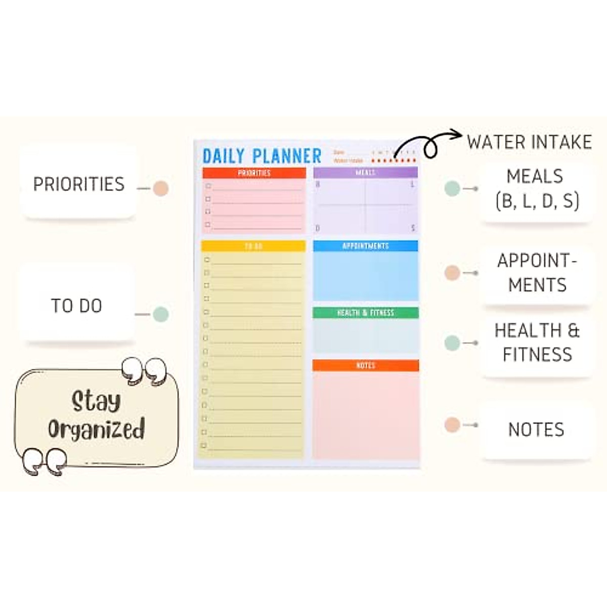 ECOHIP 10x7 6 Pack 60 Pages Daily Planner Lists to Do List Notepad Notebook Meal Planner Fitness Journal Appointment Book Undated Note Pad Total 360 Pages