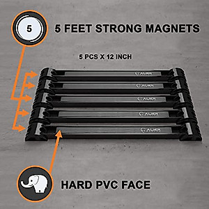 ALIEN SYSTEM Magnetic tool holder strip 5 Pack up to 60" (5x12) + Mop and Broom holder wall mount 3 Pack