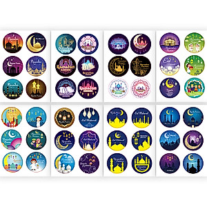 Lucleag 192 PCS Ramadan Stickers, Ramadan Kareem Envelopes Stickers, Eid Mubarak for Kids, Round Ramadan Mubarak Sticker for Eid Gifts Envelope Seals Candy Greeting Cards Party Favor