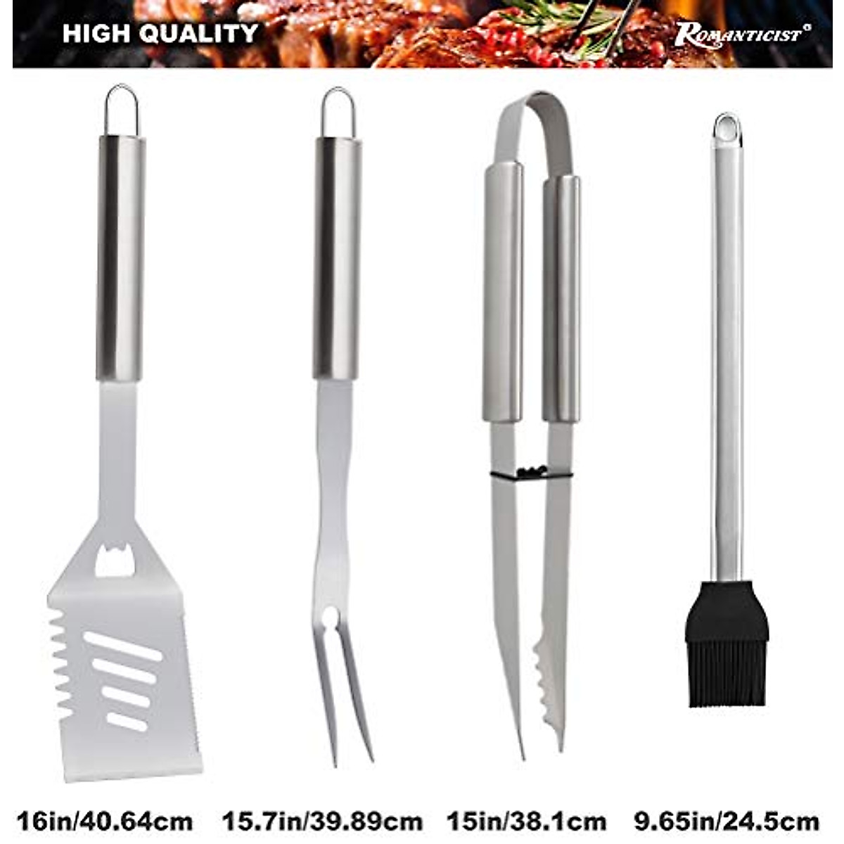 ROMANTICIST 20pc Heavy Duty BBQ Grill Tool Set in Case - The Very Best Grill Gift on Birthday Wedding - Professional BBQ Accessories Set for Outdoor Cooking Camping Grilling Smoking